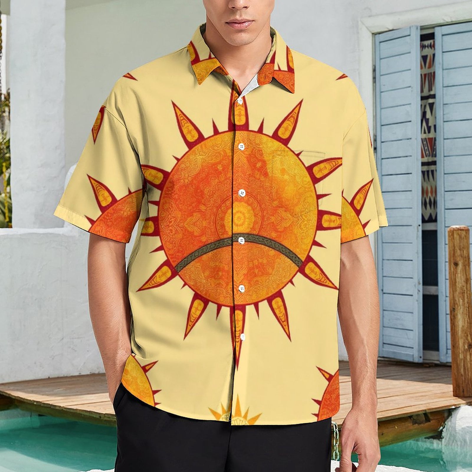 Beach Shirt Casual Shirts Abstract Moon And Sun Design Male Novelty ...