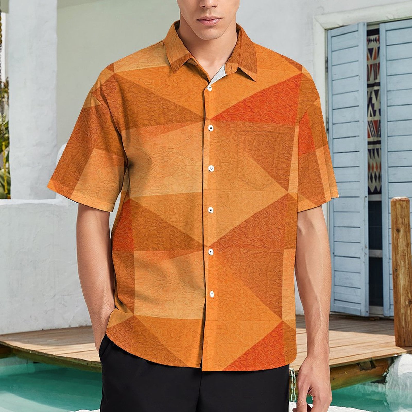 Beach Shirt Casual Shirts Abstract Orange Geometric Textured Pattern ...