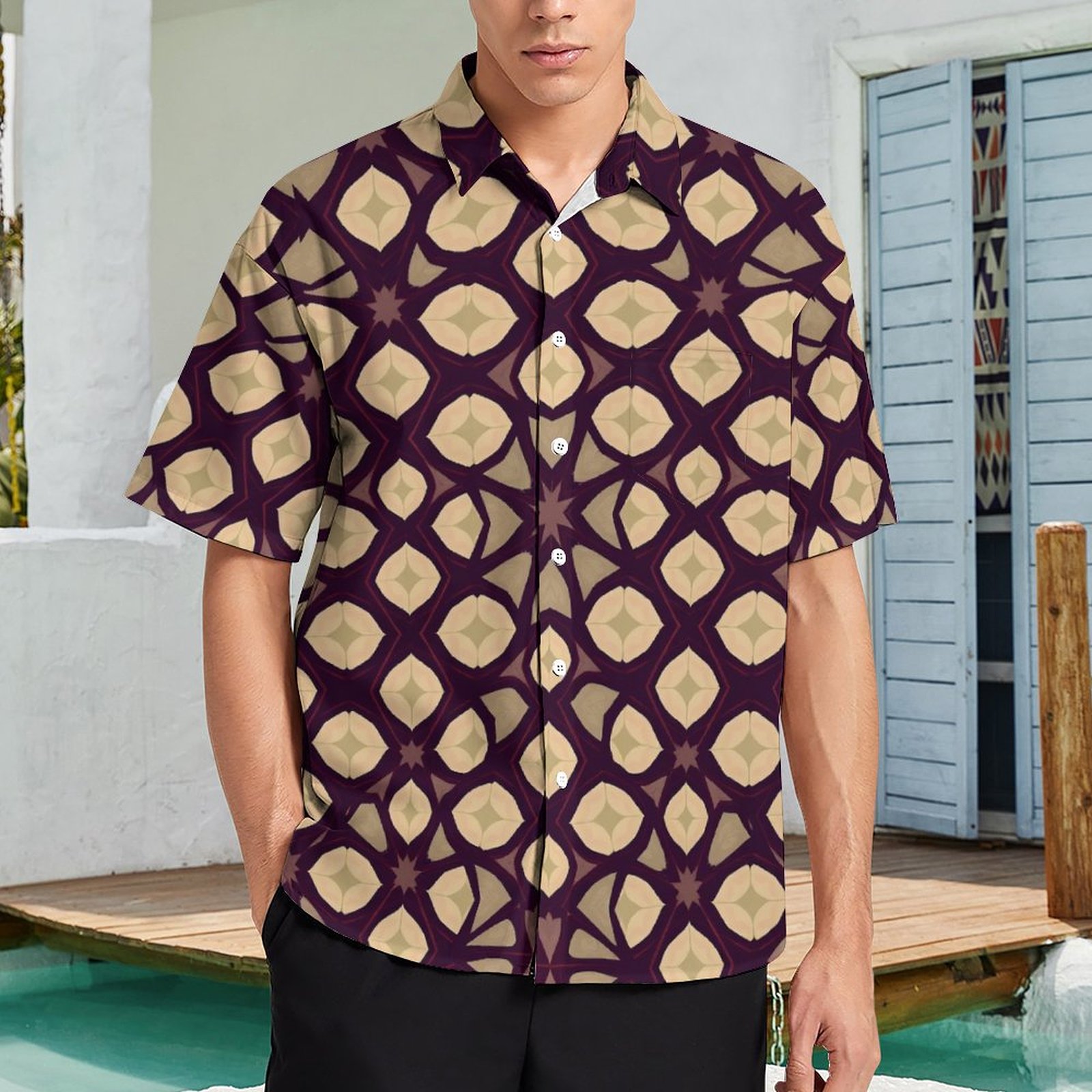Beach Shirt Casual Shirts Beige Brown Geometric Seamless Pattern Male ...