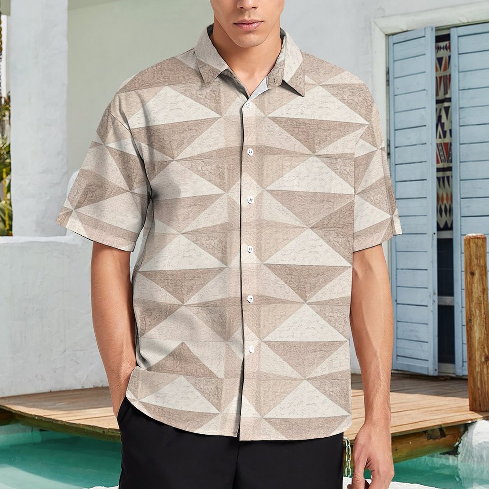 Beach Shirt Casual Shirts Beige Geometric Triangle Pattern Background ...