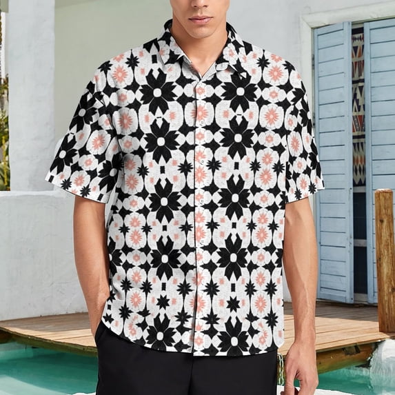 Beach Shirt Casual Shirts Black White Pink Floral Repeating Pattern ...