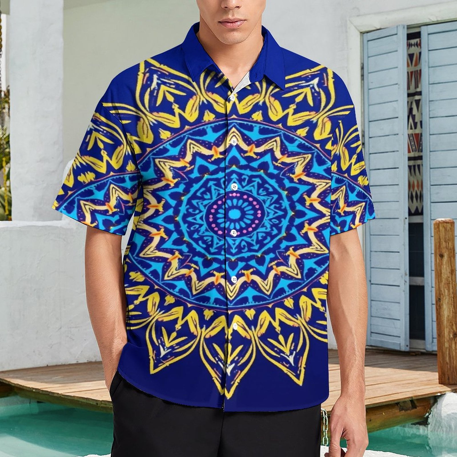 Beach Shirt Casual Shirts Blue Boho Mandala Male Novelty Blouses ...