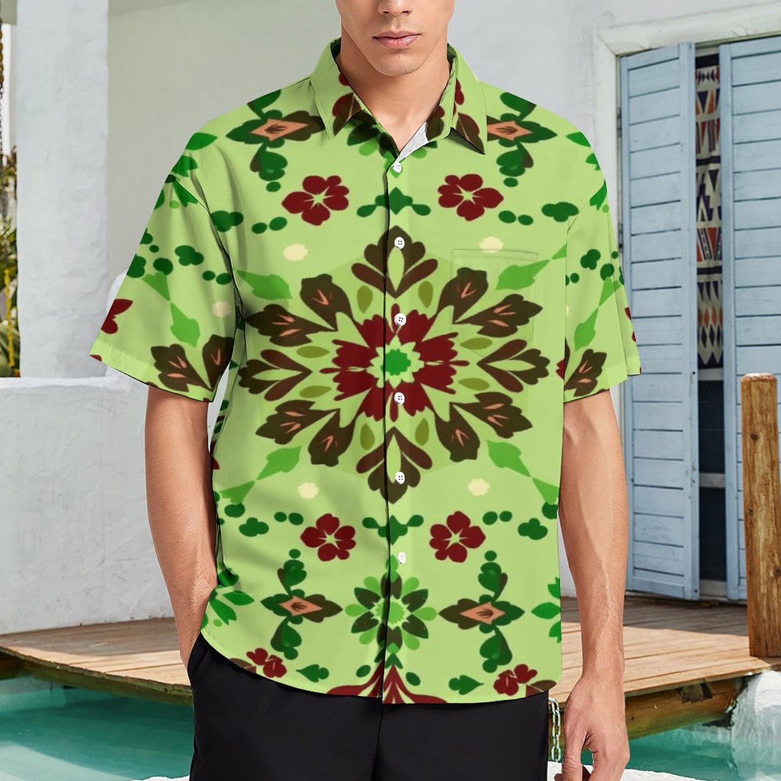 Beach Shirt Casual Shirts Bohemian Pattern Male Novelty Blouses - Walmart.com