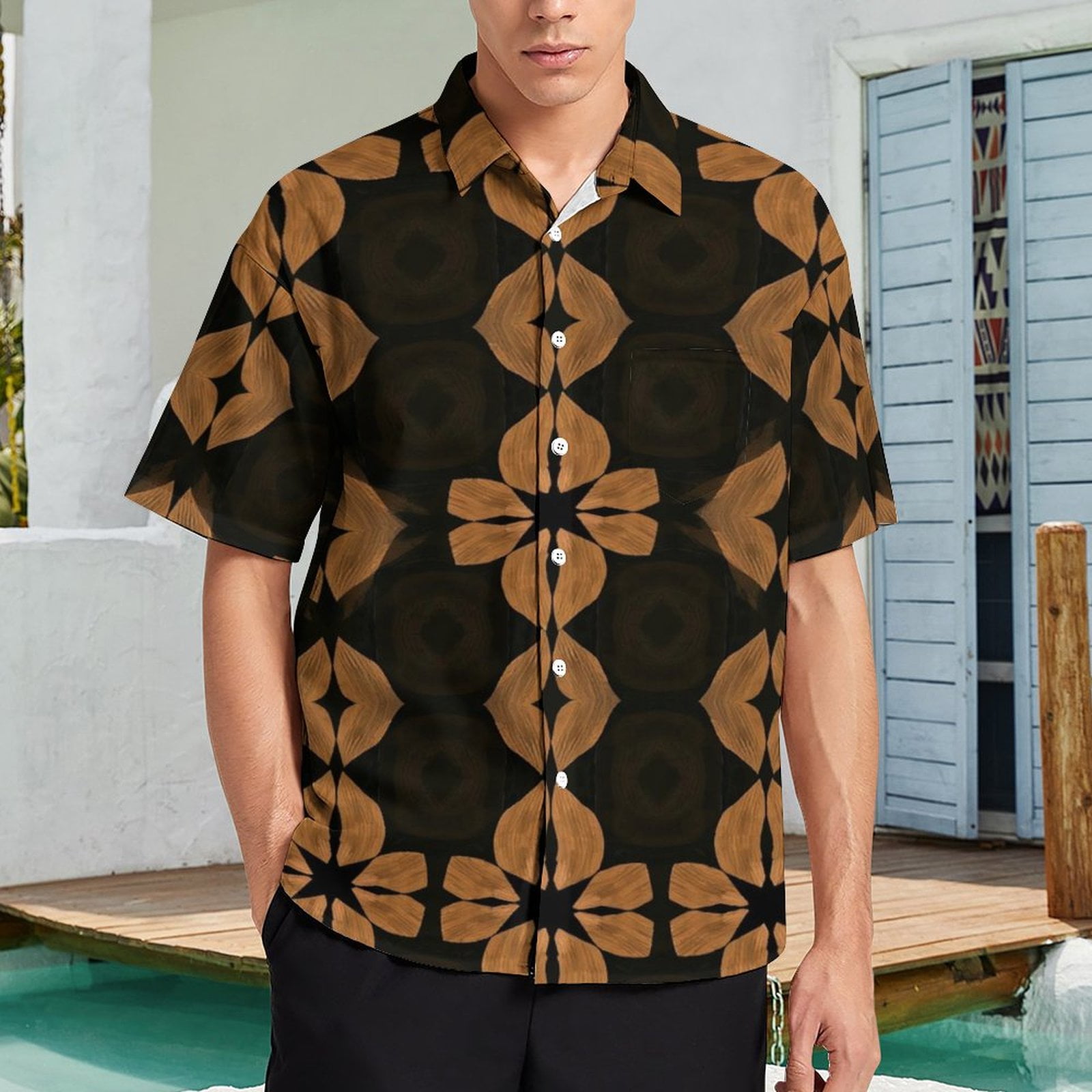 Beach Shirt Casual Shirts Brown Floral Seamless Pattern Background Design Male Novelty Blouses ...