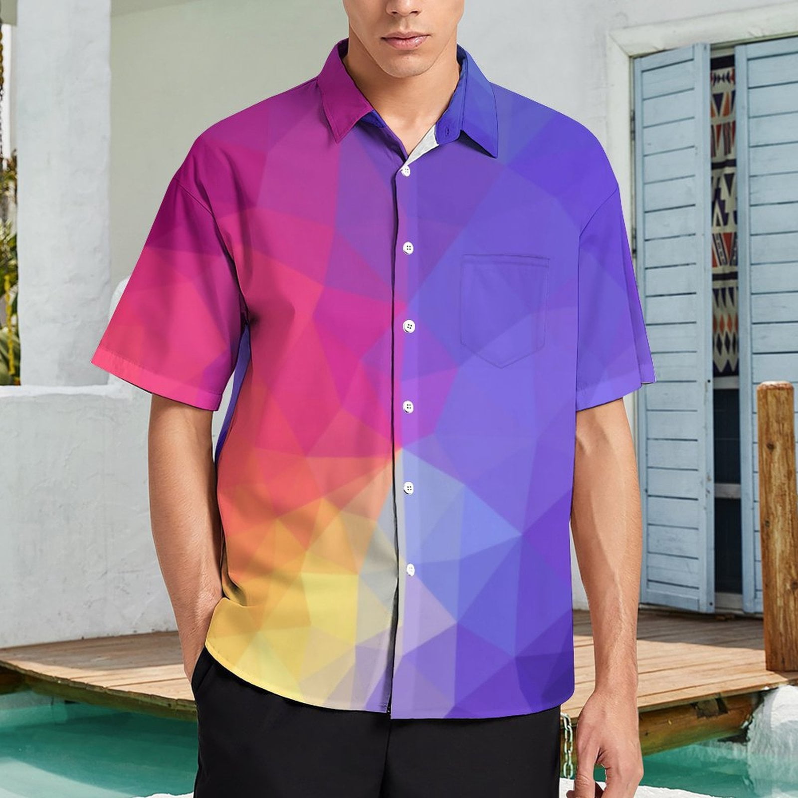 Beach Shirt Casual Shirts Colorful Polygon Male Novelty Blouses ...
