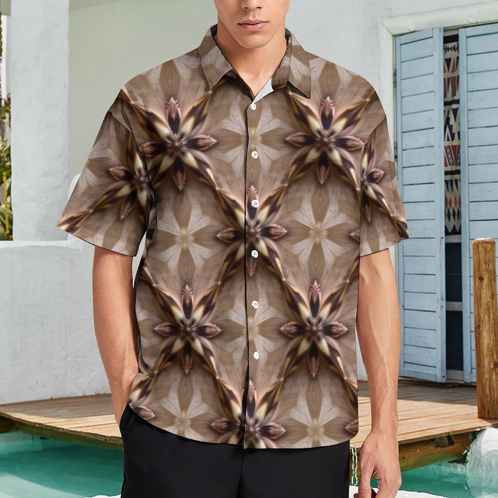 Beach Shirt Casual Shirts Elegant Embossed Floral Wood Pattern Male Novelty Blouses - Walmart.com