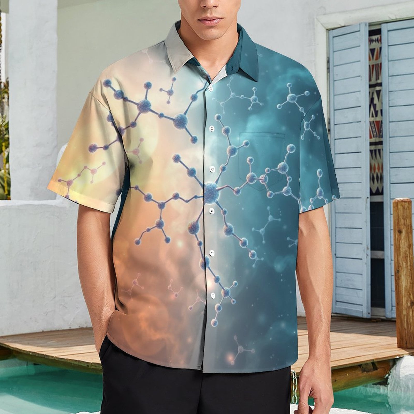 Beach Shirt Casual Shirts Floral Serotonin And Dopamine Moleculs Pattern Male Novelty Blouses ...