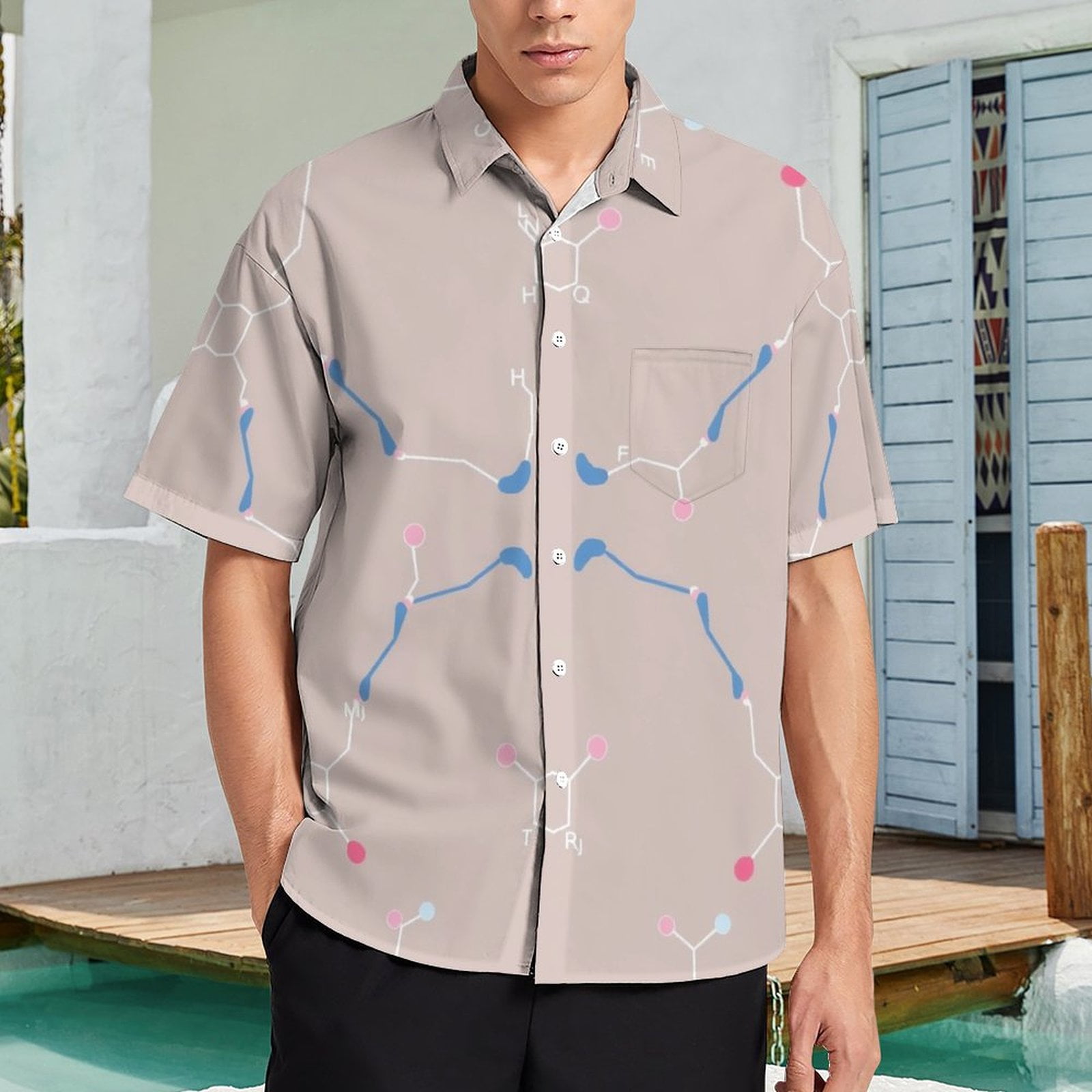 Beach Shirt Casual Shirts Floral Serotonin And Dopamine Moleculs Pattern Male Novelty Blouses ...