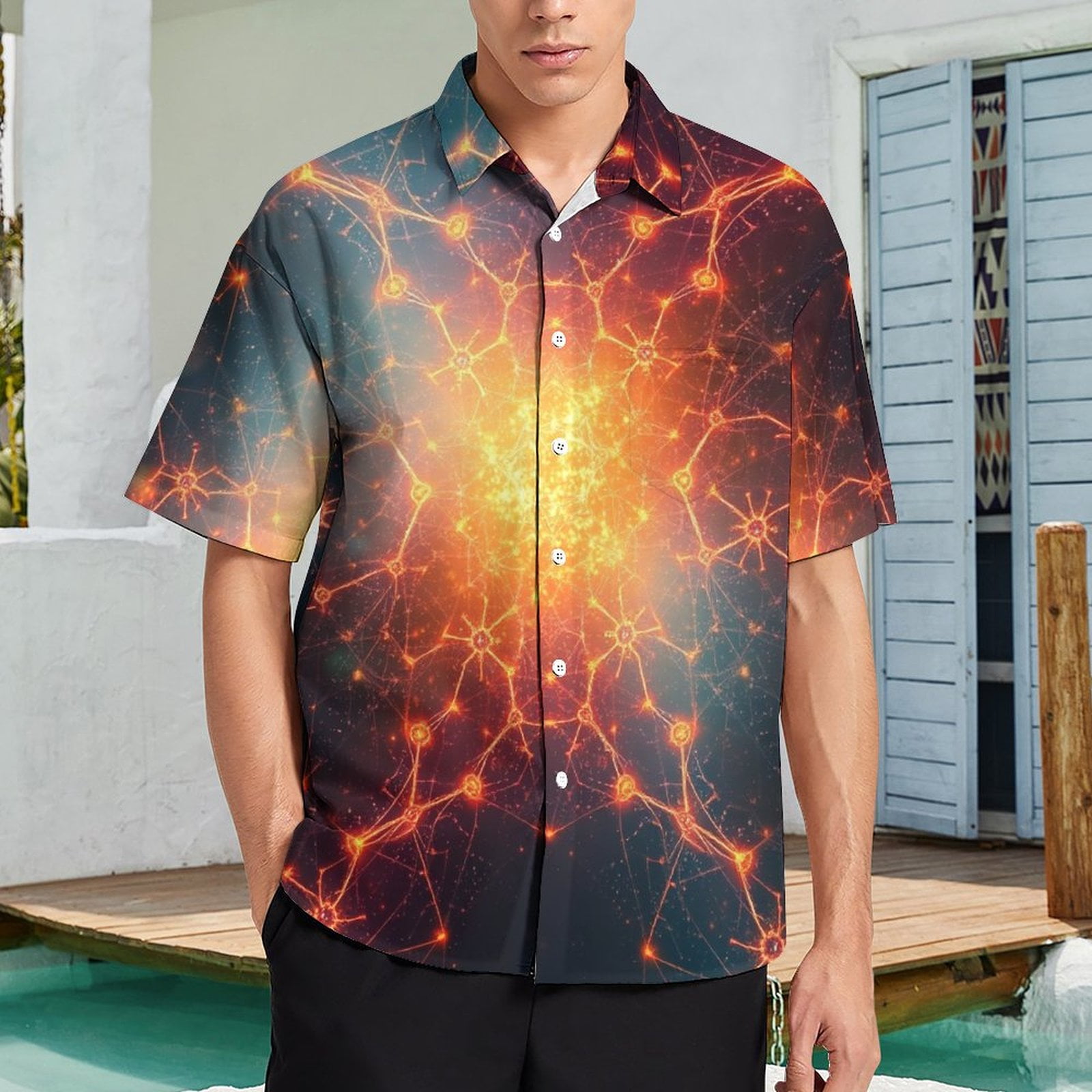 Beach Shirt Casual Shirts Floral Serotonin And Dopamine Moleculs Pattern Male Novelty Blouses ...