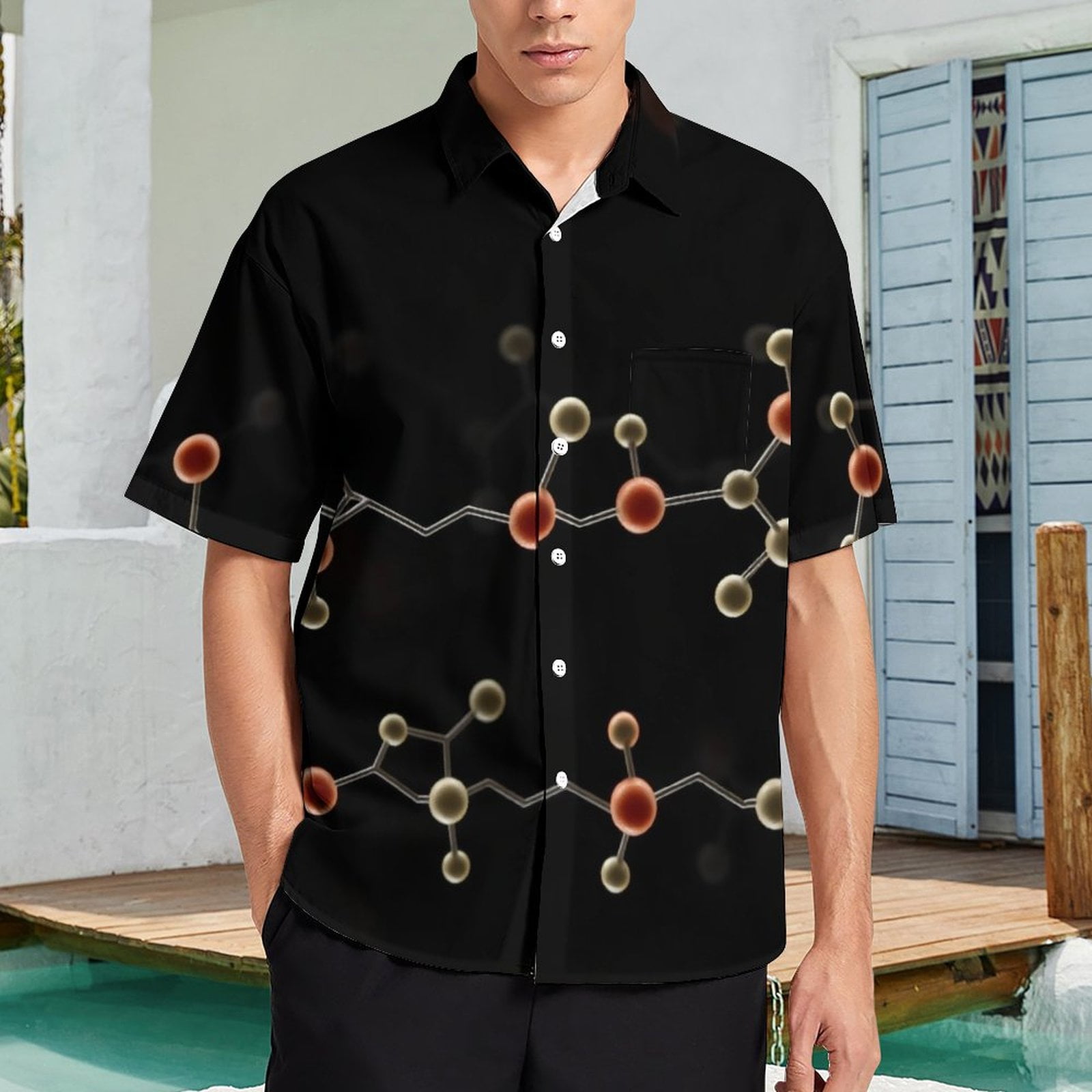 Beach Shirt Casual Shirts Floral Serotonin And Dopamine Moleculs Pattern Male Novelty Blouses ...