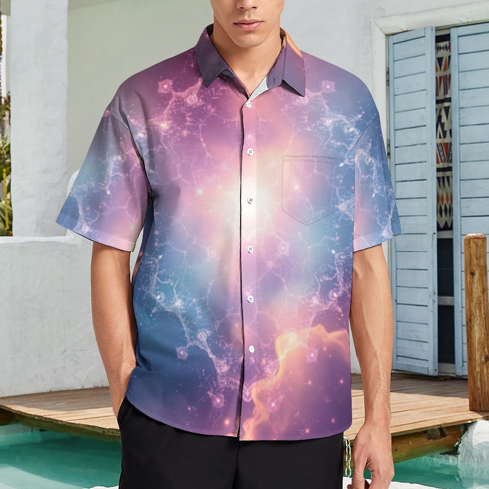 Beach Shirt Casual Shirts Floral Serotonin And Dopamine Moleculs Pattern Male Novelty Blouses ...
