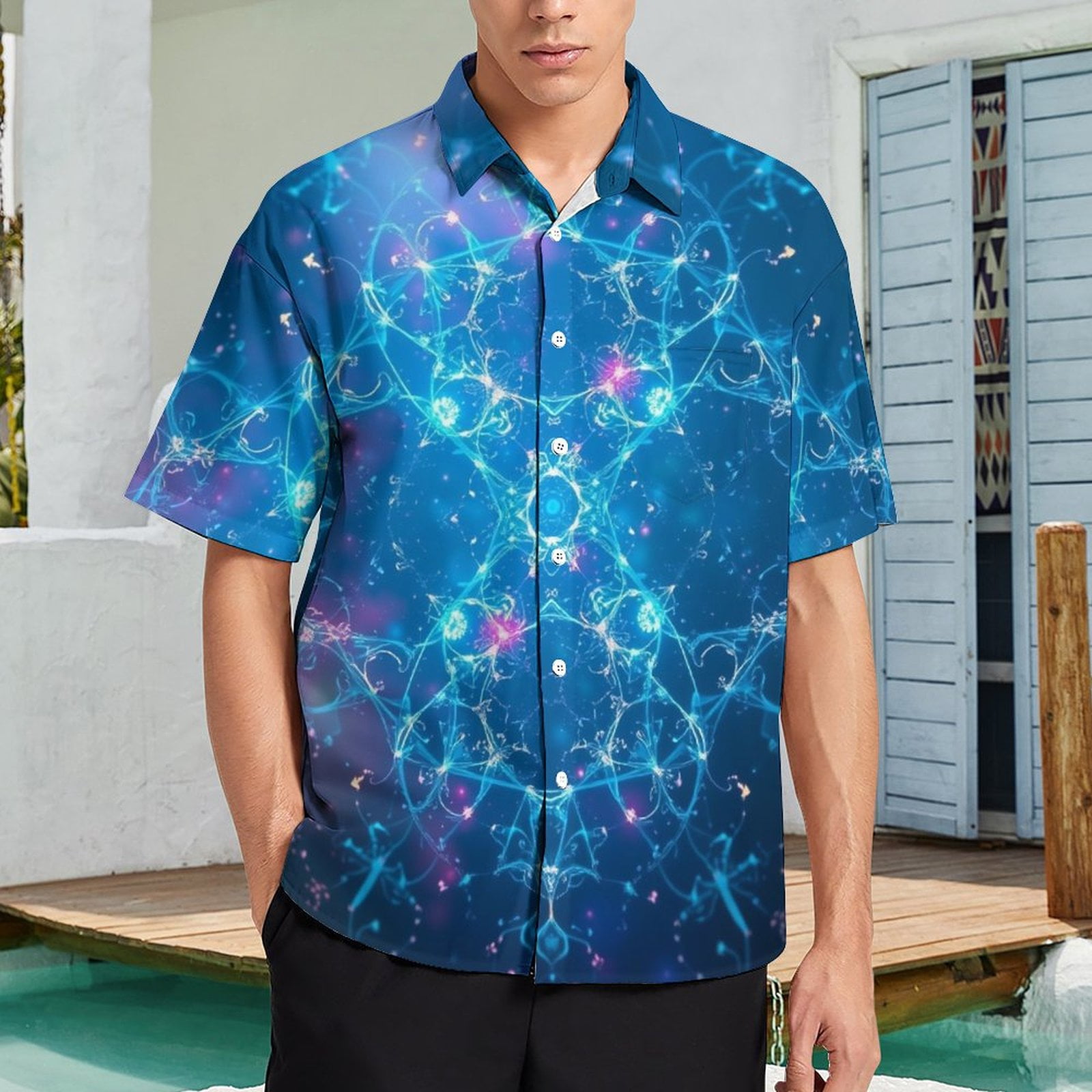 Beach Shirt Casual Shirts Floral Serotonin And Dopamine Moleculs Pattern Male Novelty Blouses ...