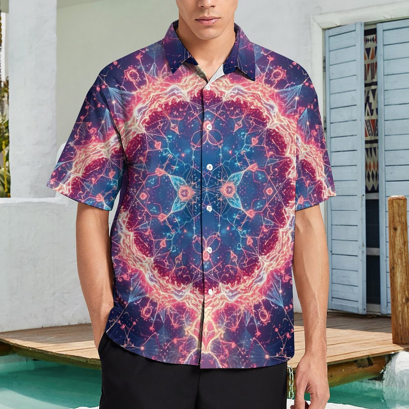 Beach Shirt Casual Shirts Floral Serotonin And Dopamine Moleculs Pattern Male Novelty Blouses ...