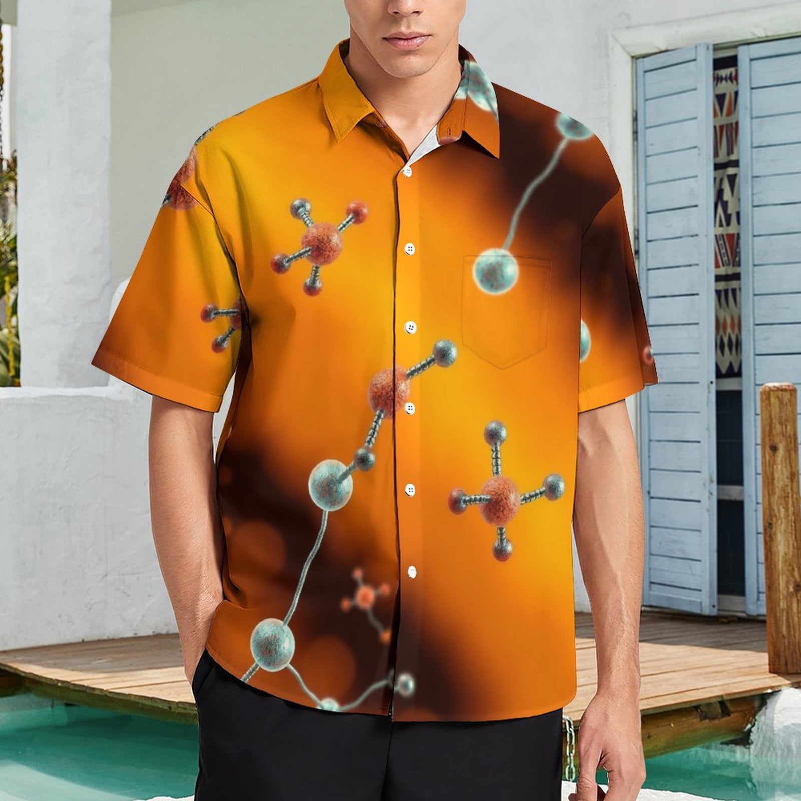 Beach Shirt Casual Shirts Floral Serotonin And Dopamine Moleculs Pattern Male Novelty Blouses ...