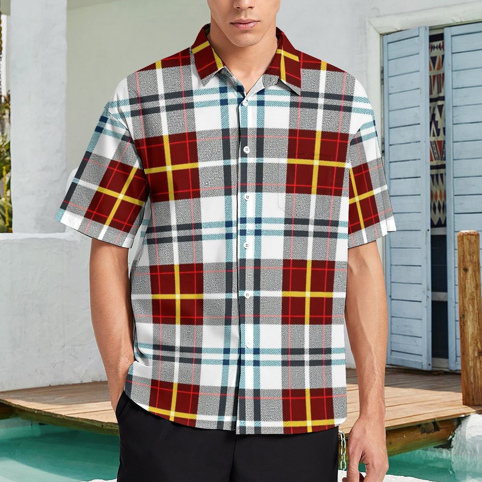 Beach Shirt Casual Shirts Geometric Grid Male Novelty Blouses - Walmart.com