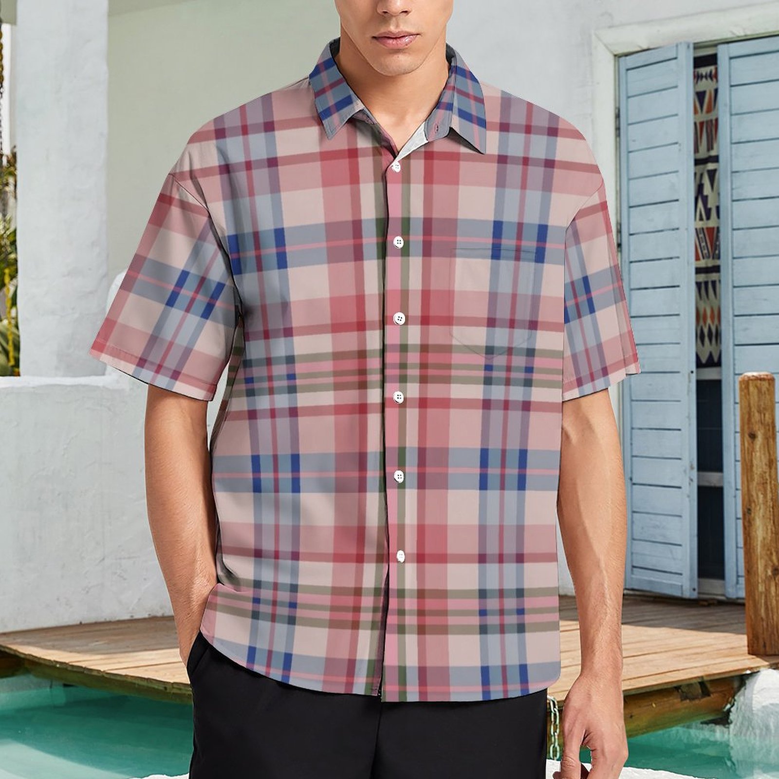 Beach Shirt Casual Shirts Grid Stripe Pattern Male Novelty Blouses ...