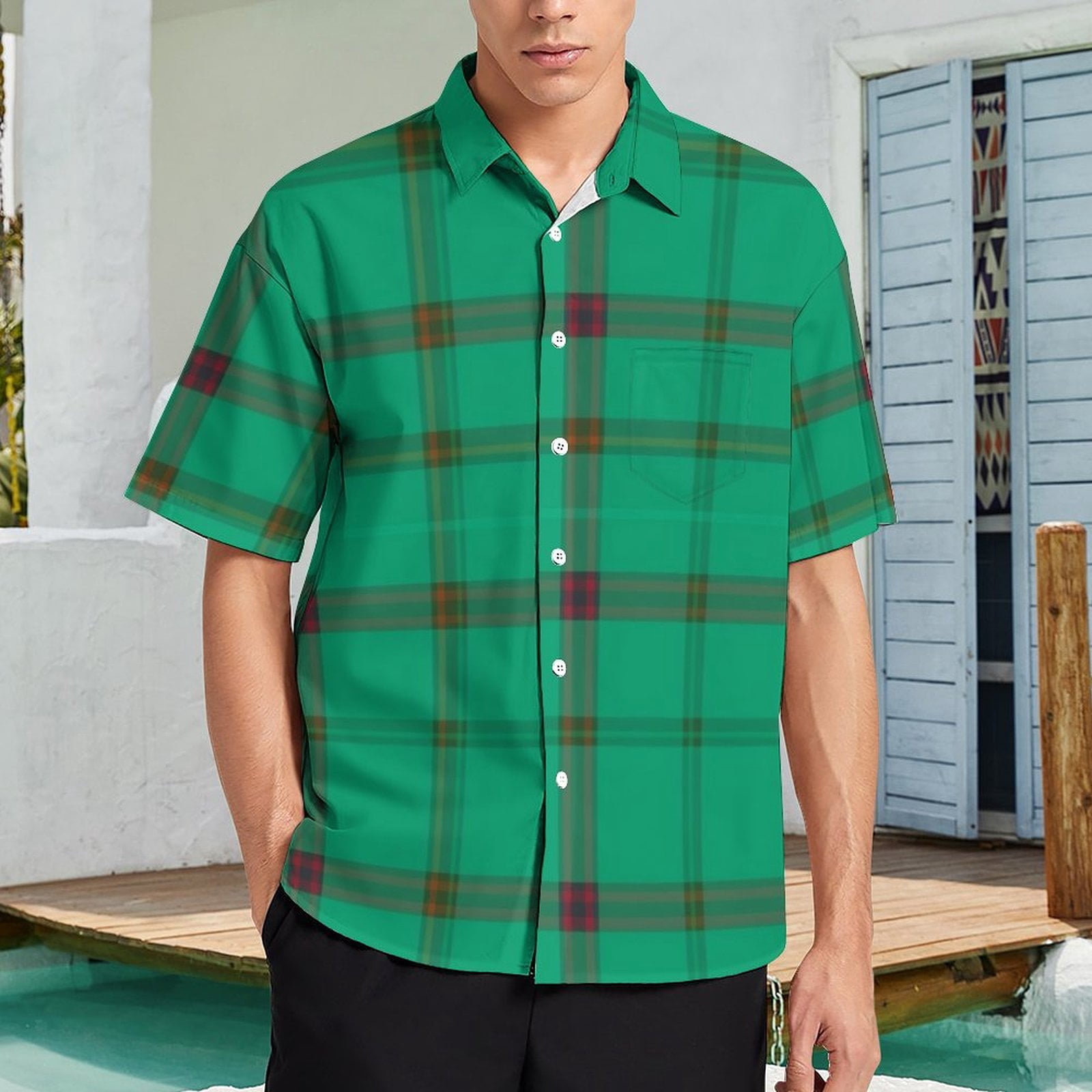 Beach Shirt Casual Shirts Grid Stripe Pattern Male Novelty Blouses ...