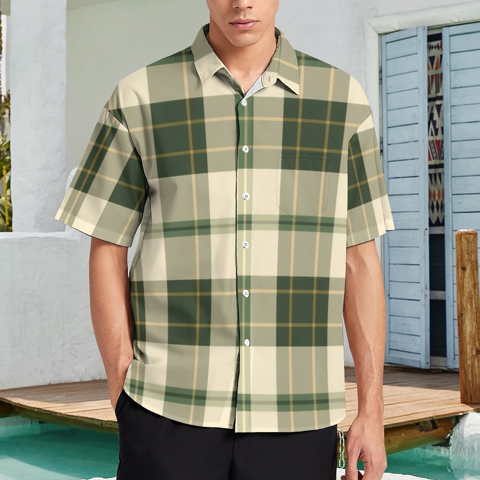 Beach Shirt Casual Shirts Grid Stripe Pattern Male Novelty Blouses ...