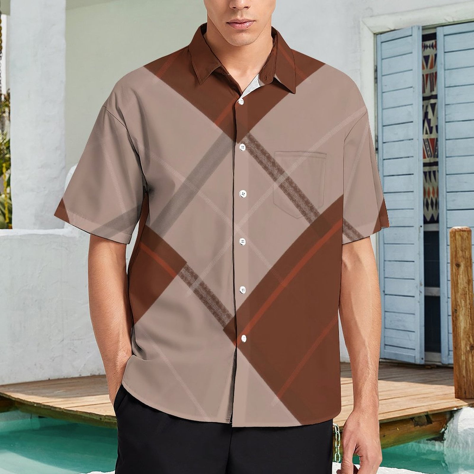 Beach Shirt Casual Shirts Grid Stripe Pattern Male Novelty Blouses ...