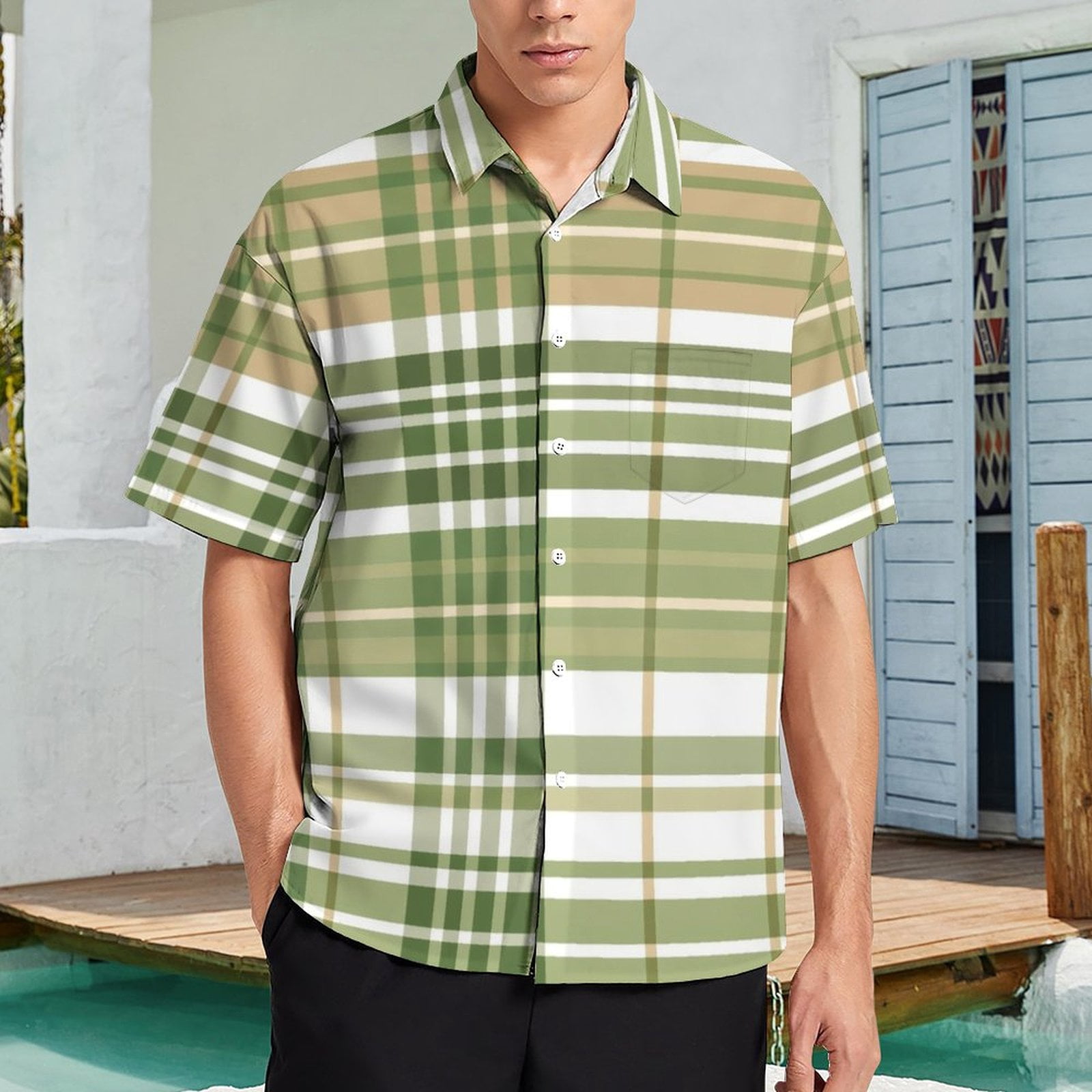 Beach Shirt Casual Shirts Grid Stripe Pattern Male Novelty Blouses ...