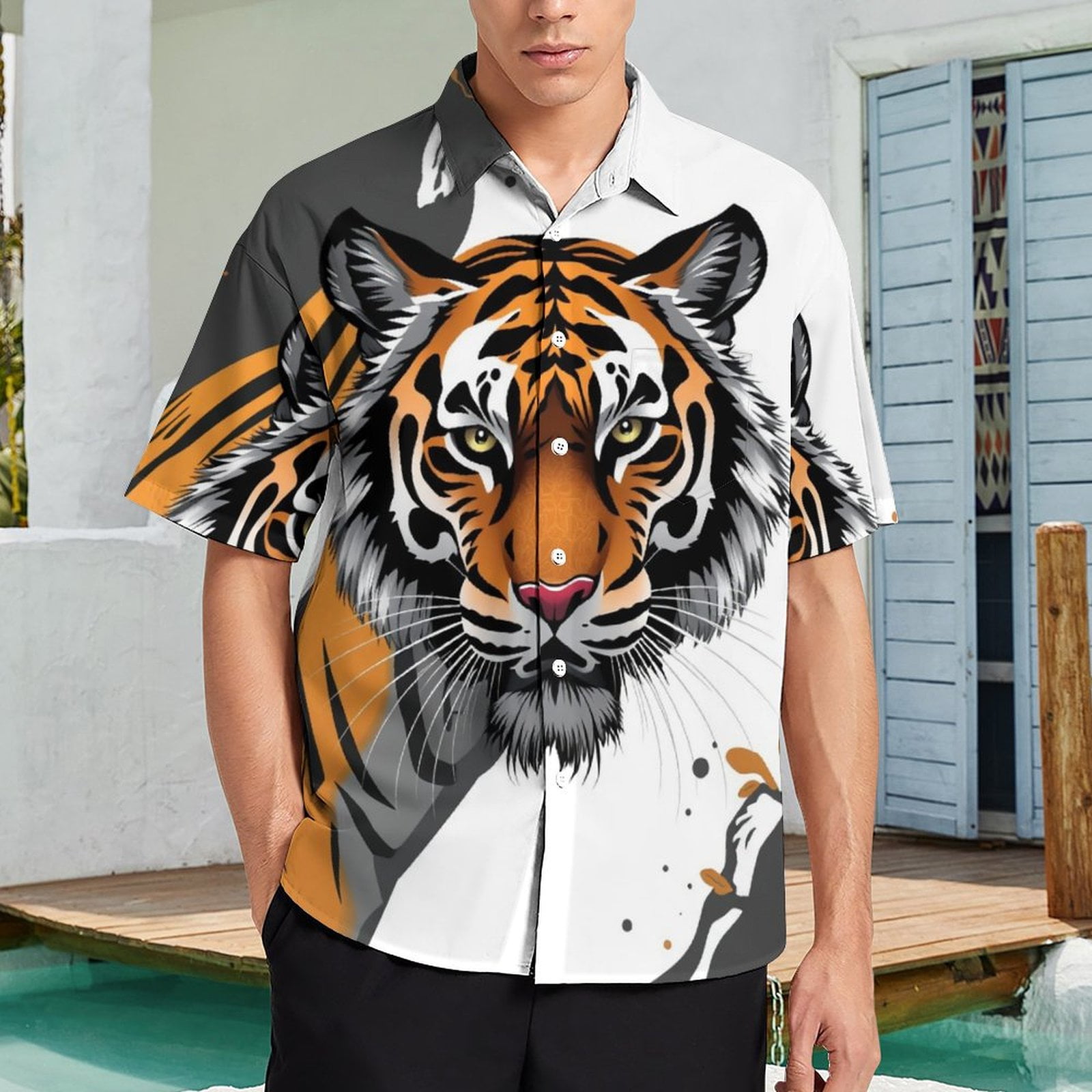 Beach Shirt Casual Shirts Majestic Tiger Intense Gaze Powerful Predator ...