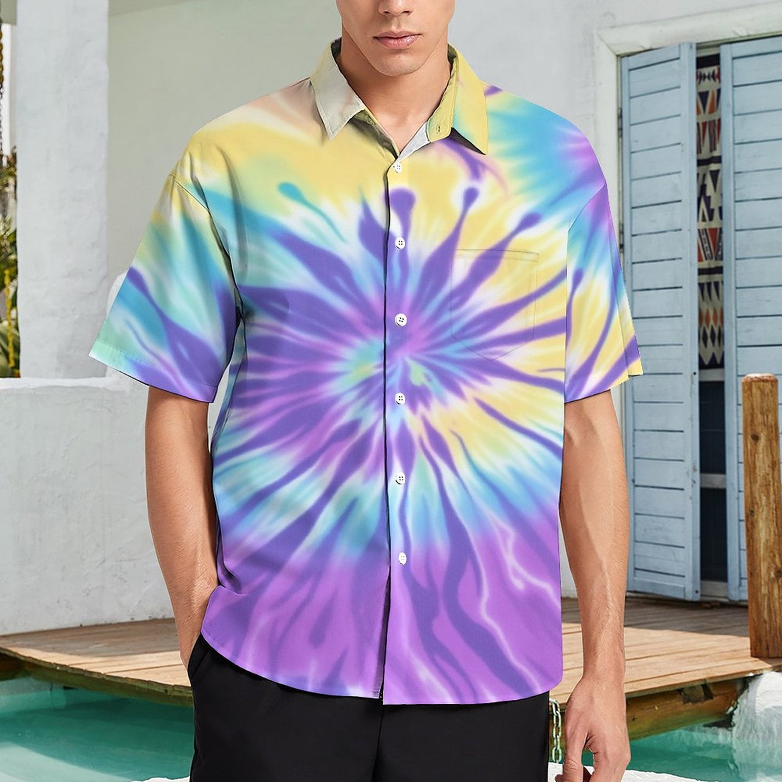 Beach Shirt Casual Shirts Swirl And Colorful Rainbow Tie Dye Male ...