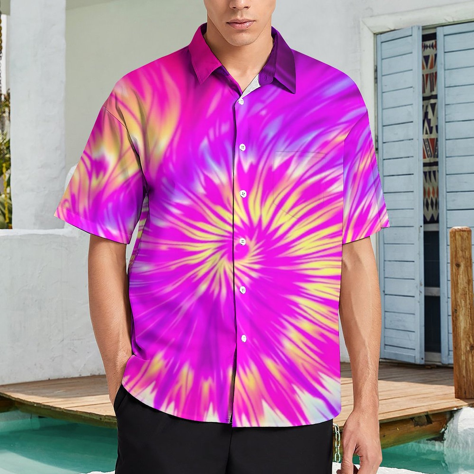 Beach Shirt Casual Shirts Swirl And Colorful Rainbow Tie Dye Male ...