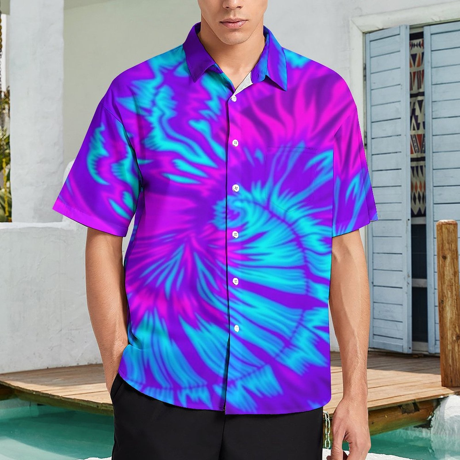 Beach Shirt Casual Shirts Swirl And Colorful Rainbow Tie Dye Male ...