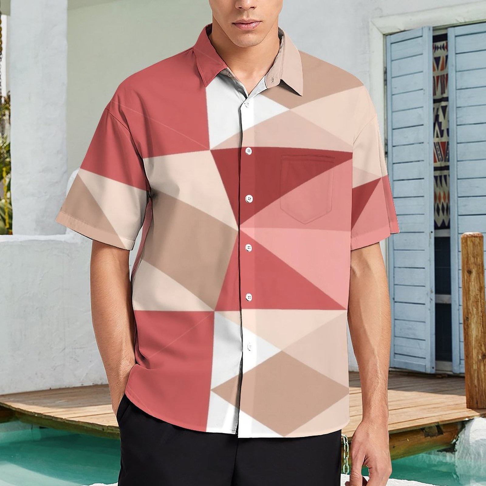 Beach Shirt Casual Shirts Triangle Repeating Diagram Male Novelty ...