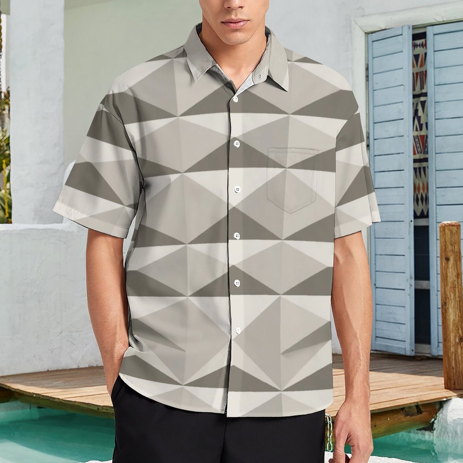 Beach Shirt Geometric Grey Triangle Pattern Wallpaper Design Man Retro Casual Shirts - Walmart.com