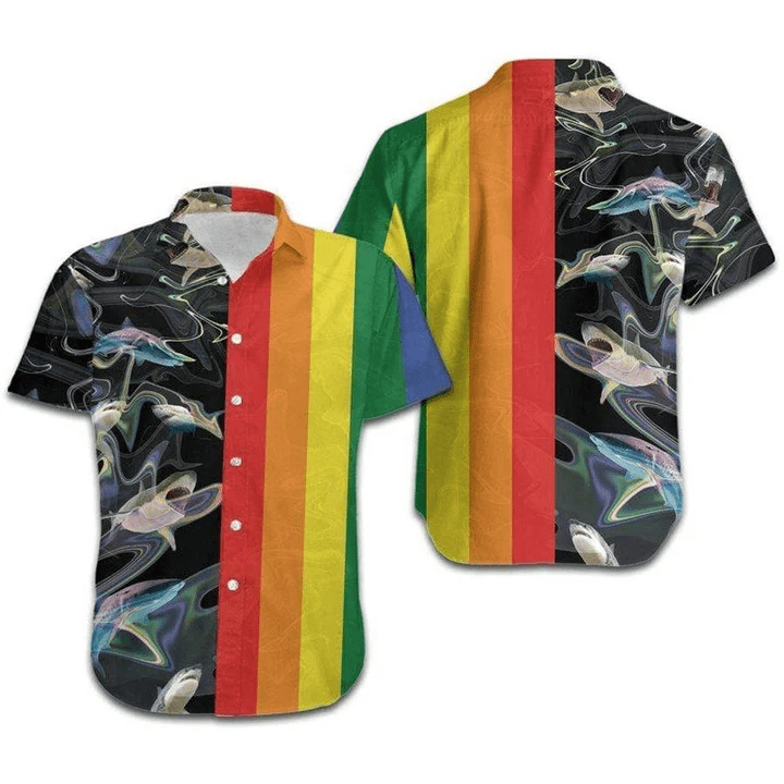 Beach Shirt Hawaii Shirt Lgbt Rainbow Sharks , Gay Pride Clothes, Gay ...