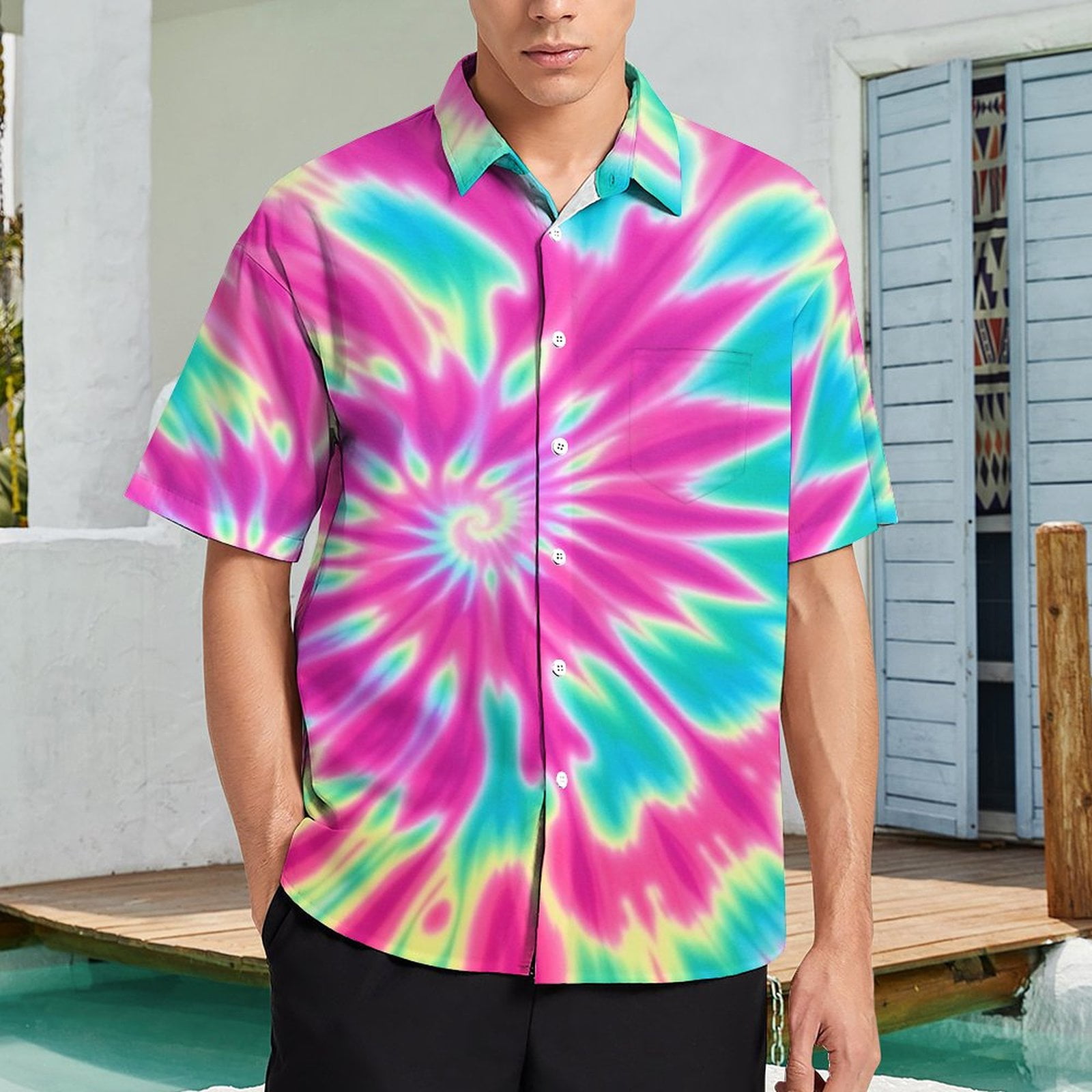 Beach Shirt Swirl And Colorful Rainbow Tie Dye Man Retro Casual Shirts ...
