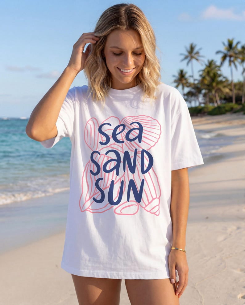 Beach Shirt for Women, Sea Sand Sun Summer Vacation Graphic Tee ...