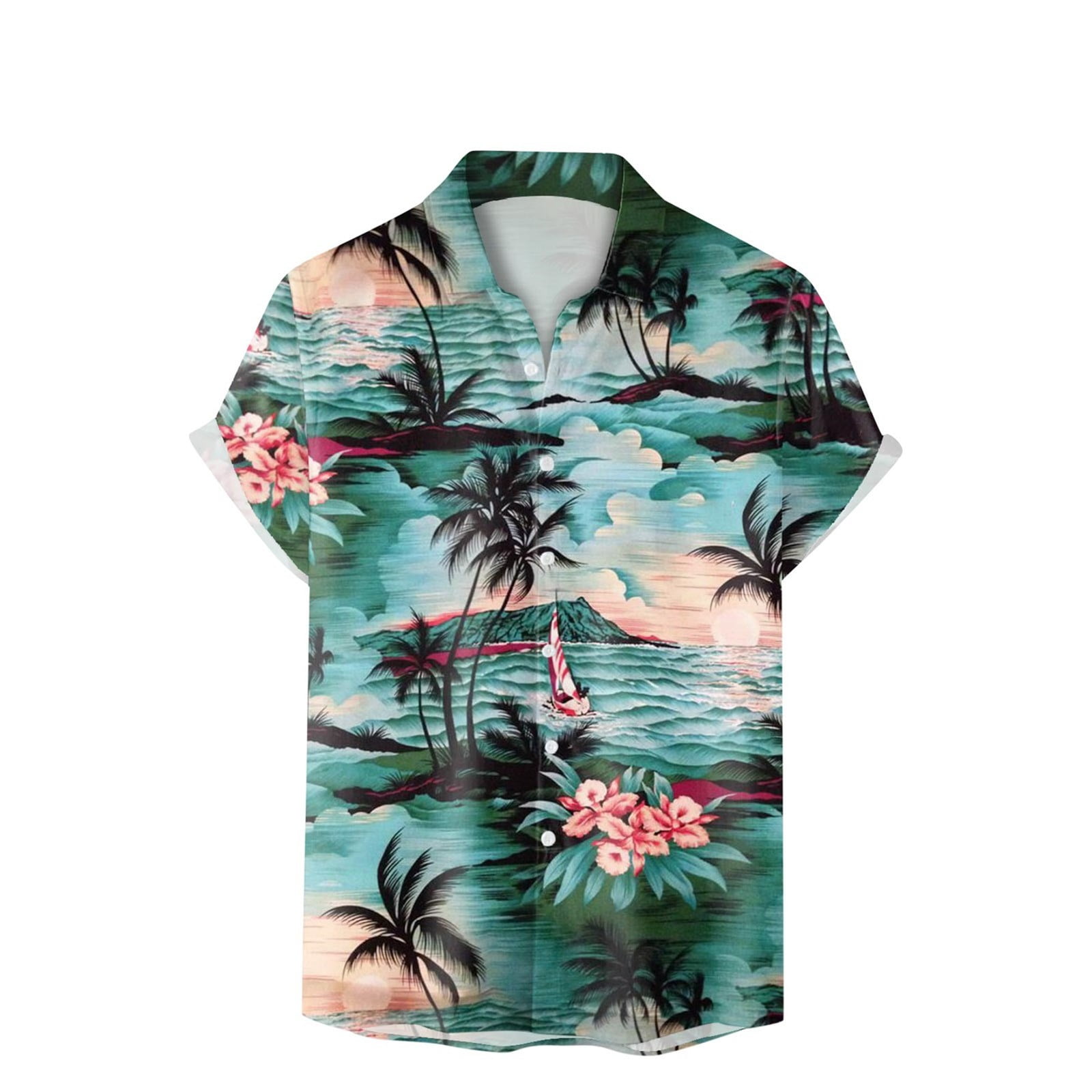 Beach Shirts For Men 3D Digital Print Short Sleeve Summer Lapel Beach ...
