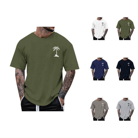 Beach Shirts for Men Summer Coconut Tree Print Short Sleeve Loose ...