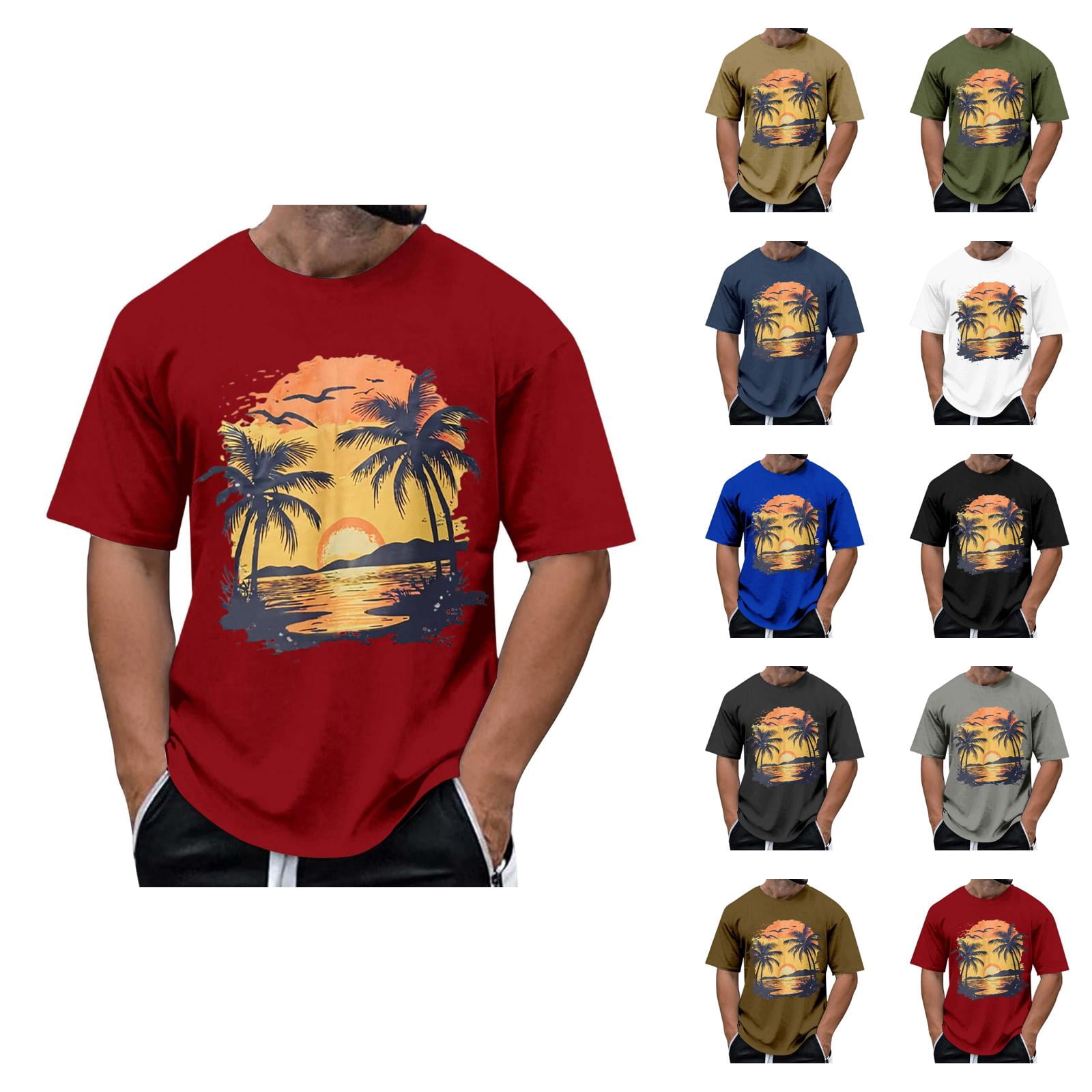 Beach Shirts for Men Summer Short Sleeve Crewneck Casual Tropical Sun ...