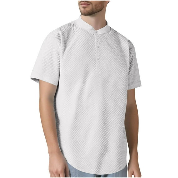 Beach Shirts for Men Texture Solid Color Short Sleeved Round Neck Shirt ...