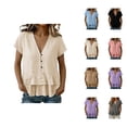 Beach Shirts for Women Summer Short Sleeve Deep V Neck Ruffle Hem Loose ...