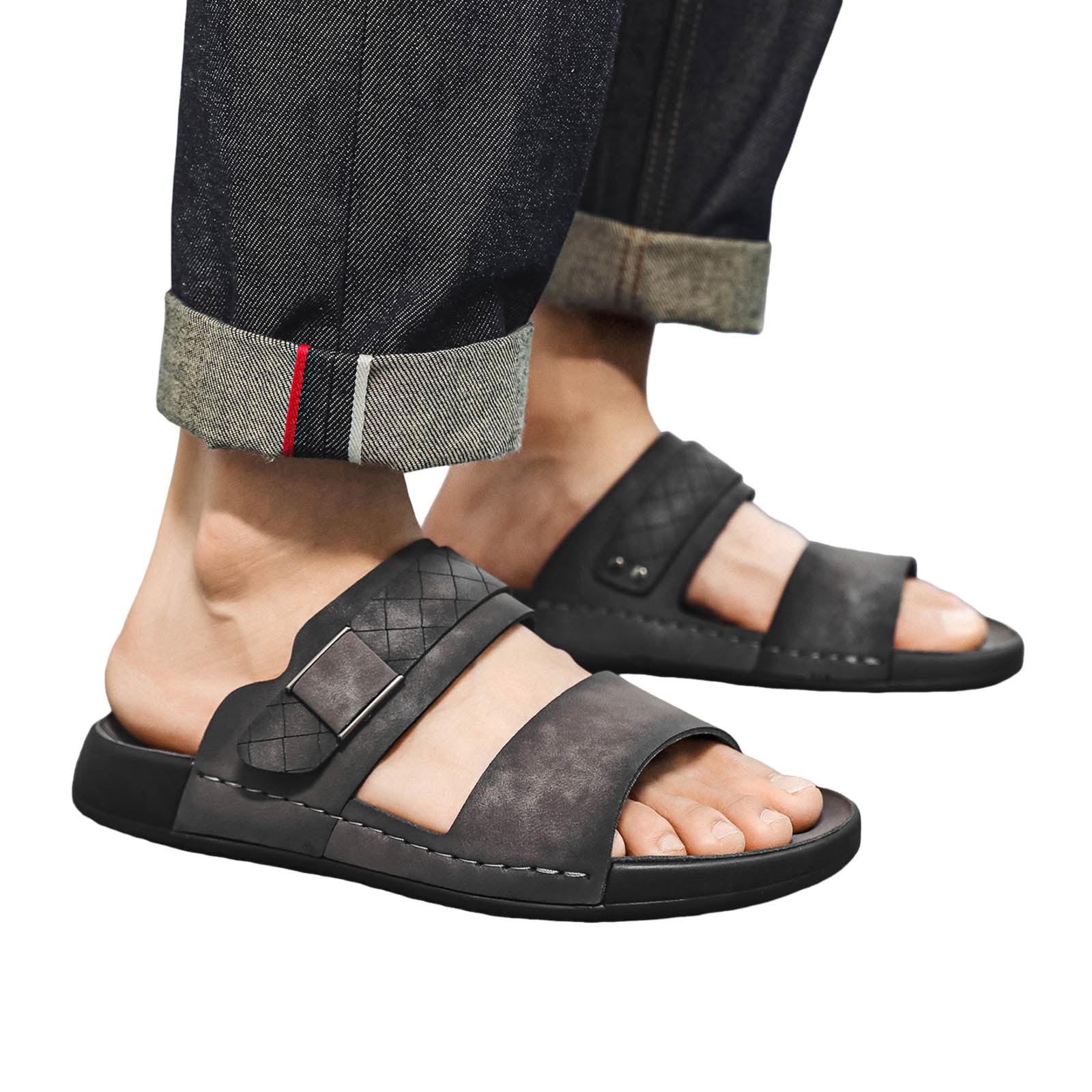 Beach Shoes for Men Open Toe Buckle Strap Slip on Slides Sandals Comfy ...