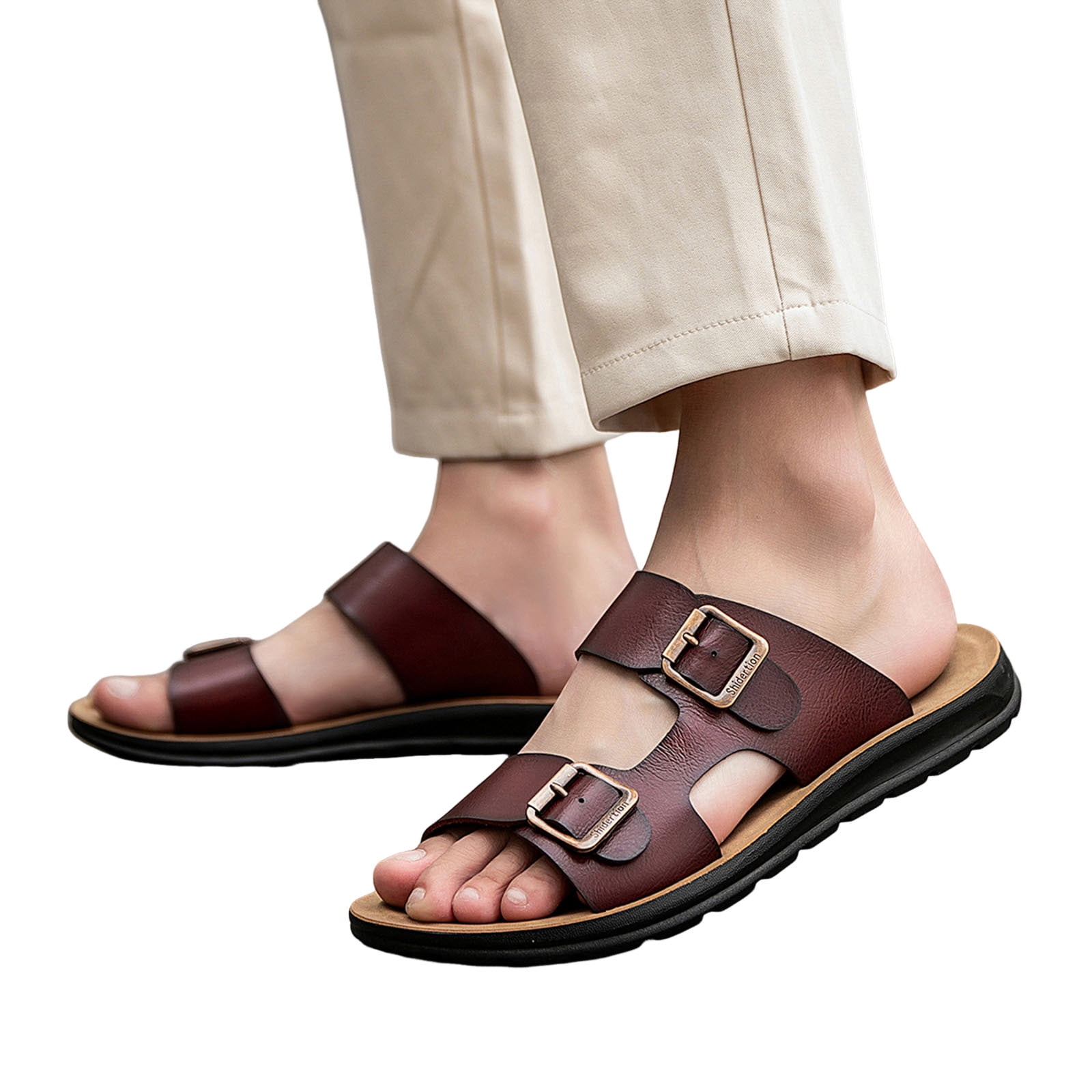 Beach Shoes for Men Open Toe Buckle Strap Slip on Slides Sandals Comfy ...