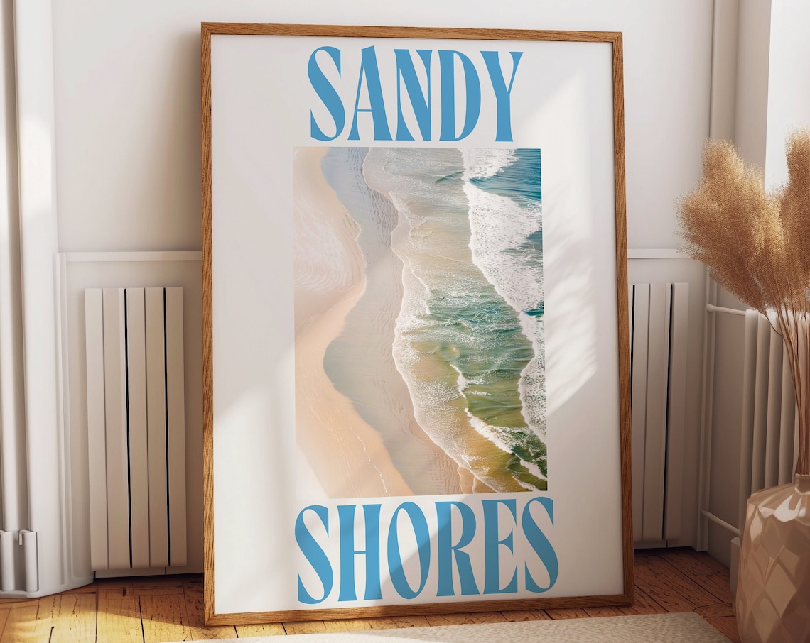 Beach Shoreline Poster - 'Sandy Shores' - Refreshing Coastal Wall Art ...