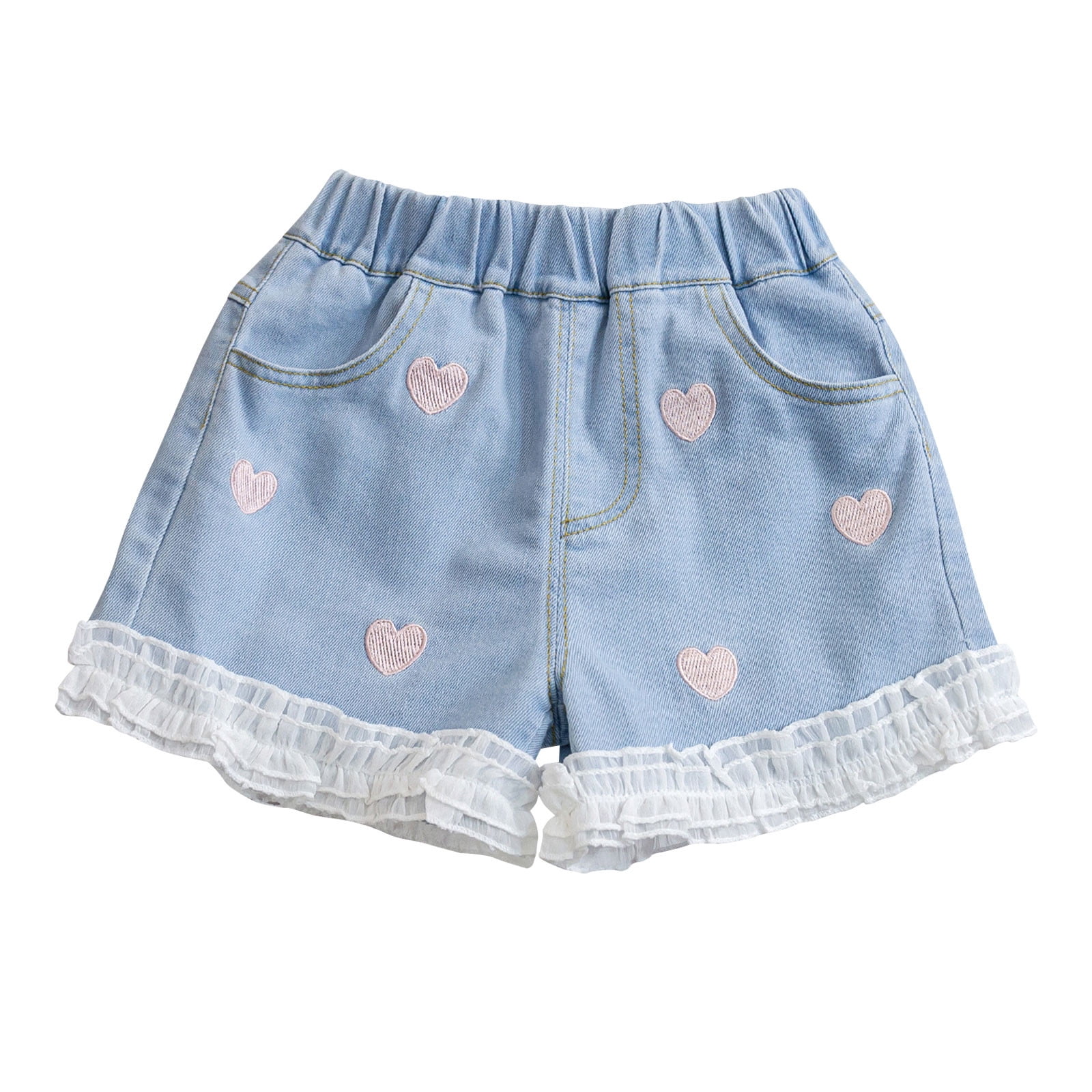 Beach Shorts for Girls on Clearance Toddler Girls Vintage Lace Denim Shorts Kids Heart ...