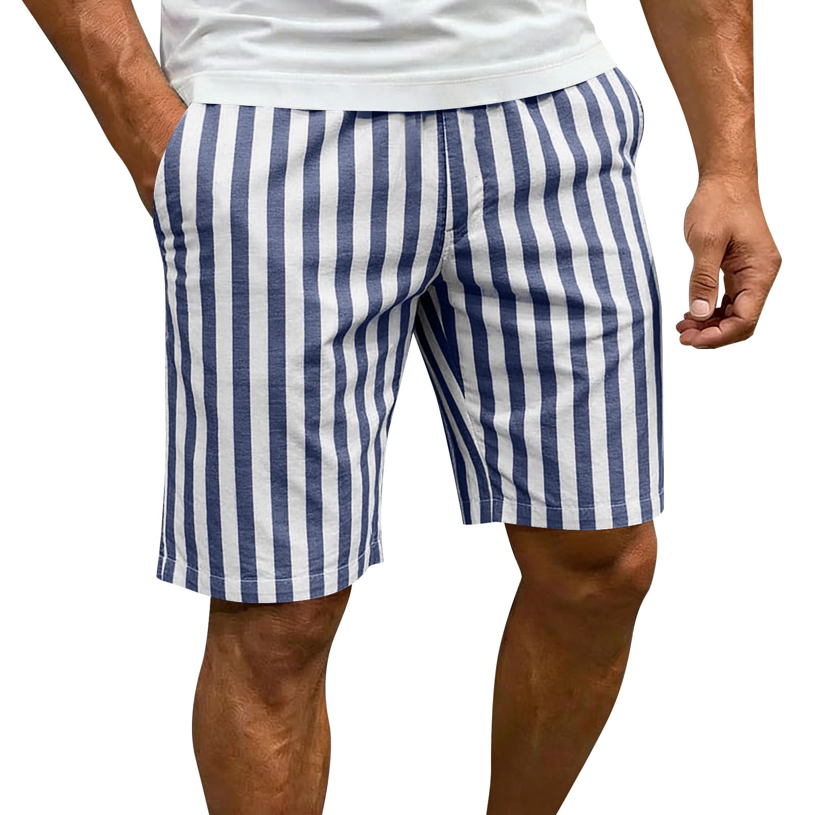 Beach Shorts For Men Beach Striped Pocketed Wide Leg Vacation Brunch ...