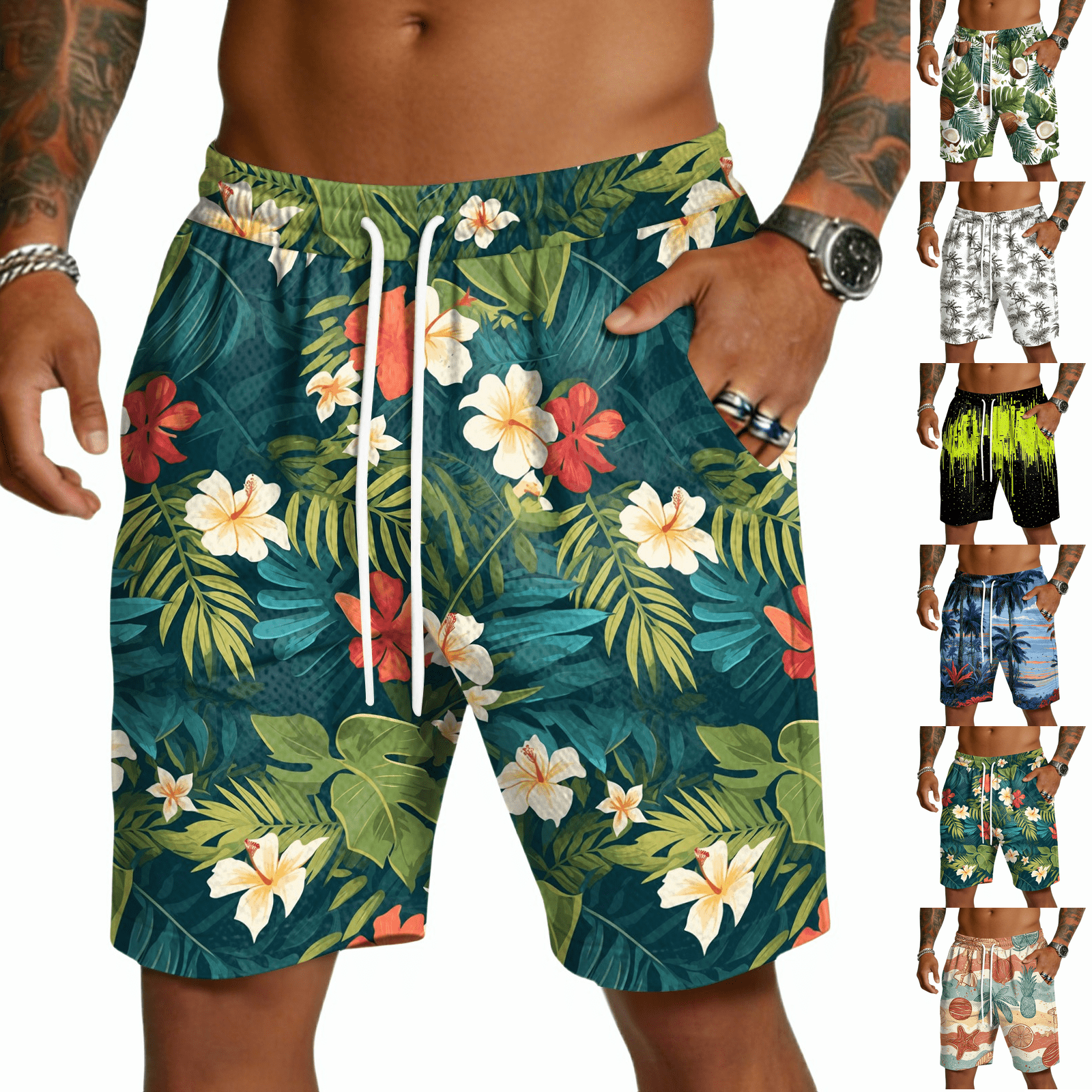 Beach Shorts Men Swim Trunks Summer Mesh Liner Drawstring Quick Dry ...