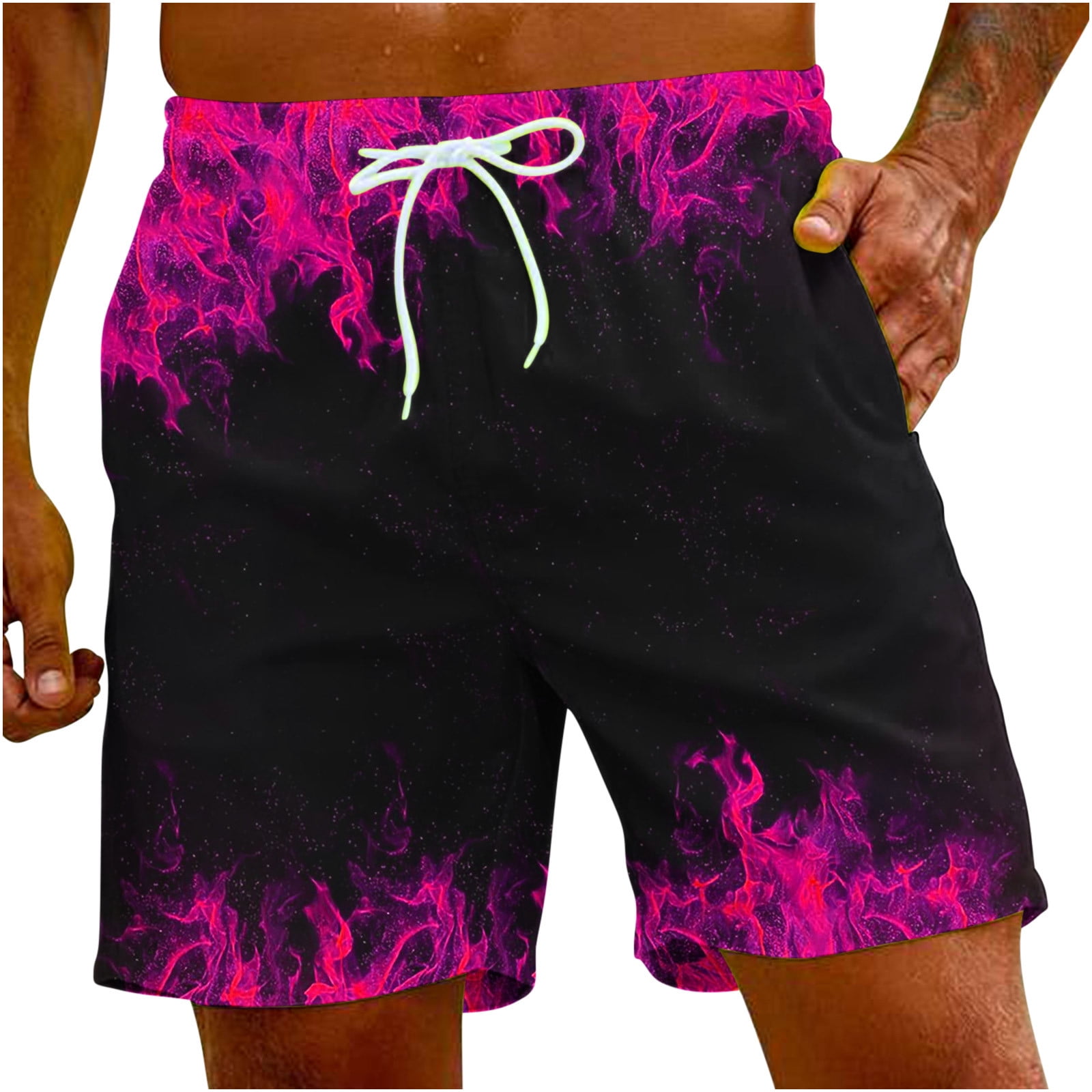Beach Shorts for Men Big and Tall,Men's Swim Trunks Quick Dry 3D Flame ...