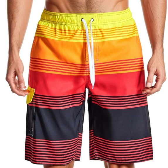 Beach Shorts for Men Summer Vacation Gradient Striped Swimming Elastic ...