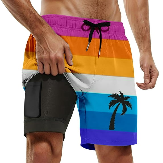 Beach Shorts for Men Summer Vacation Quick Dry Swim Trunks with ...