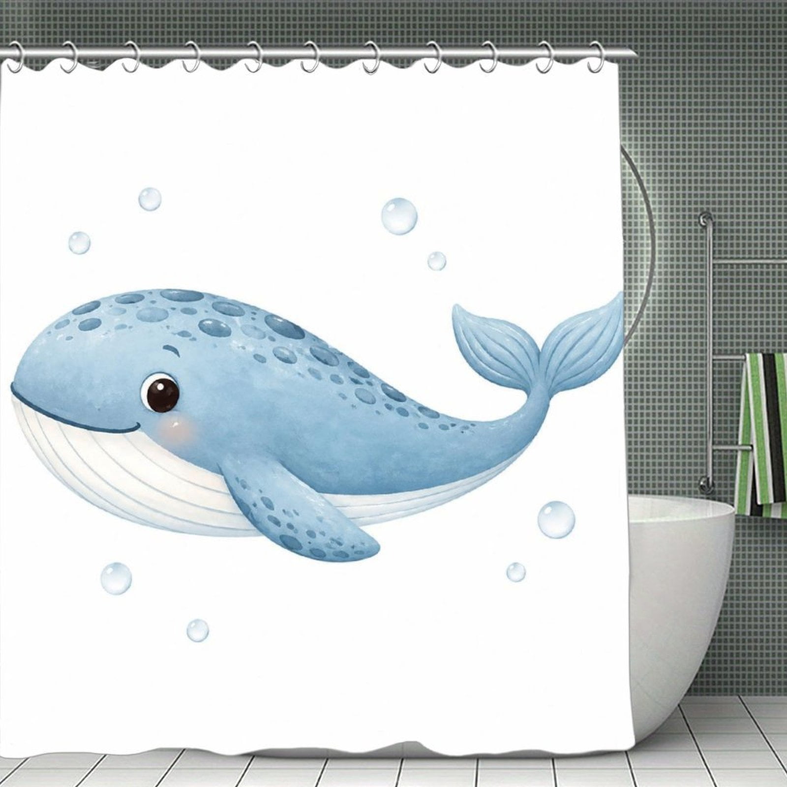 Beach Shower Curtain 70.8×70.8Inch Cute Whale With Bubbles Shower ...