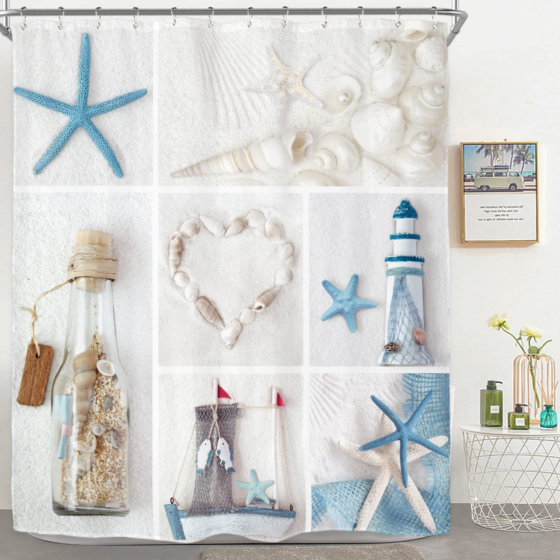 Beach Shower Curtain Coastal Shower Curtains with Seashells Star on ...
