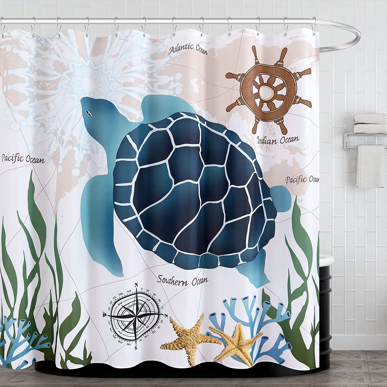 Beach Shower Curtain Sea Turtle Shower Curtain for Bathroom Ocean Beach ...